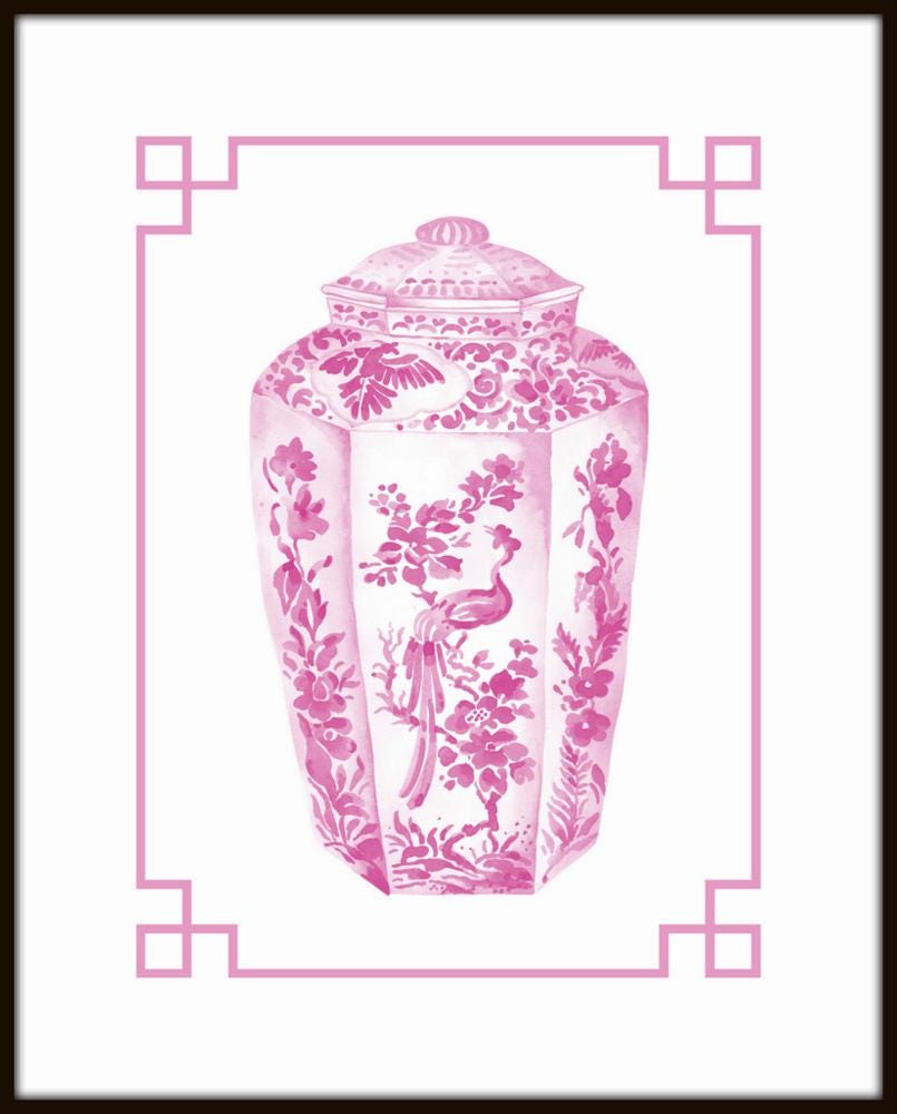 Pink Chinoiserie Porcelain Vase Print Set, Ginger Jar Prints, Chinese ...