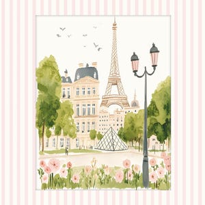 Pink Striped Paris Print Set No. 2, French Cottage Decor, French Travel ...