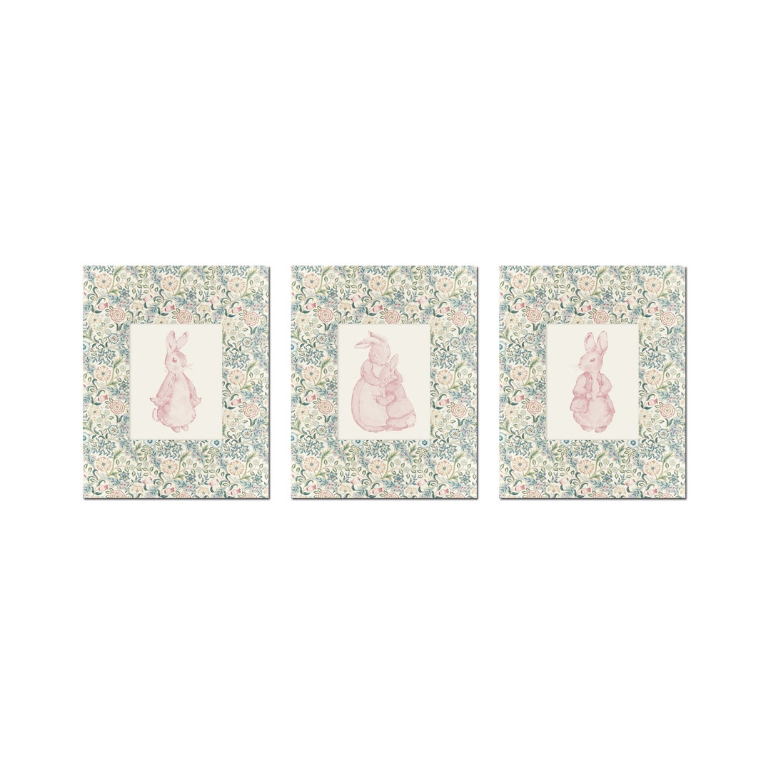 Peter Rabbit Pink Collage Print Set of 3, Nursery Art, Nursery Decor ...