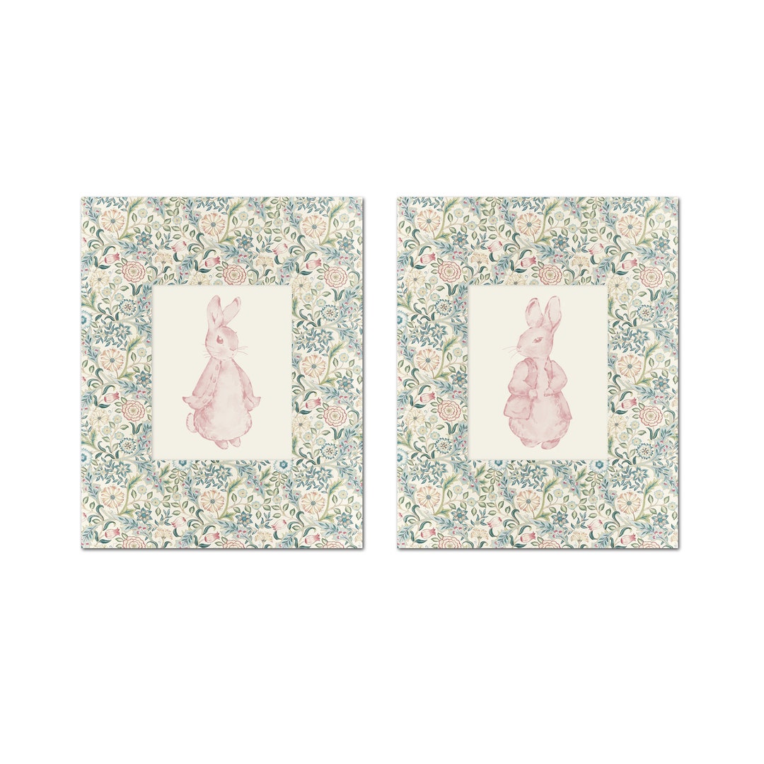 Peter Rabbit Pink Collage Print Set, Botanical Prints, Chinoiserie Art ...