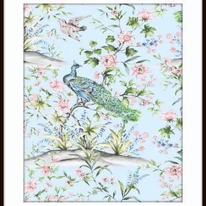 Personalized French Blue Watercolor Chinoiserie Print Set, Home Gift ...