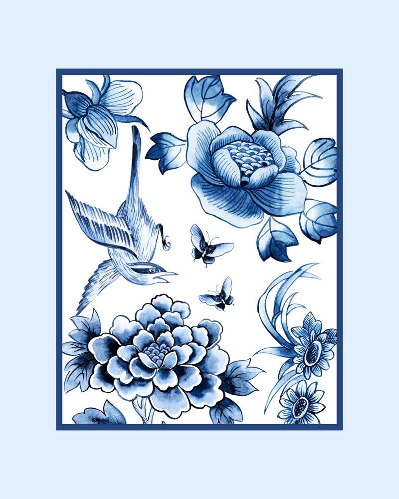 Watercolor Chinoiserie Blue Porcelain Prints, Chinoiserie, Wall Art ...