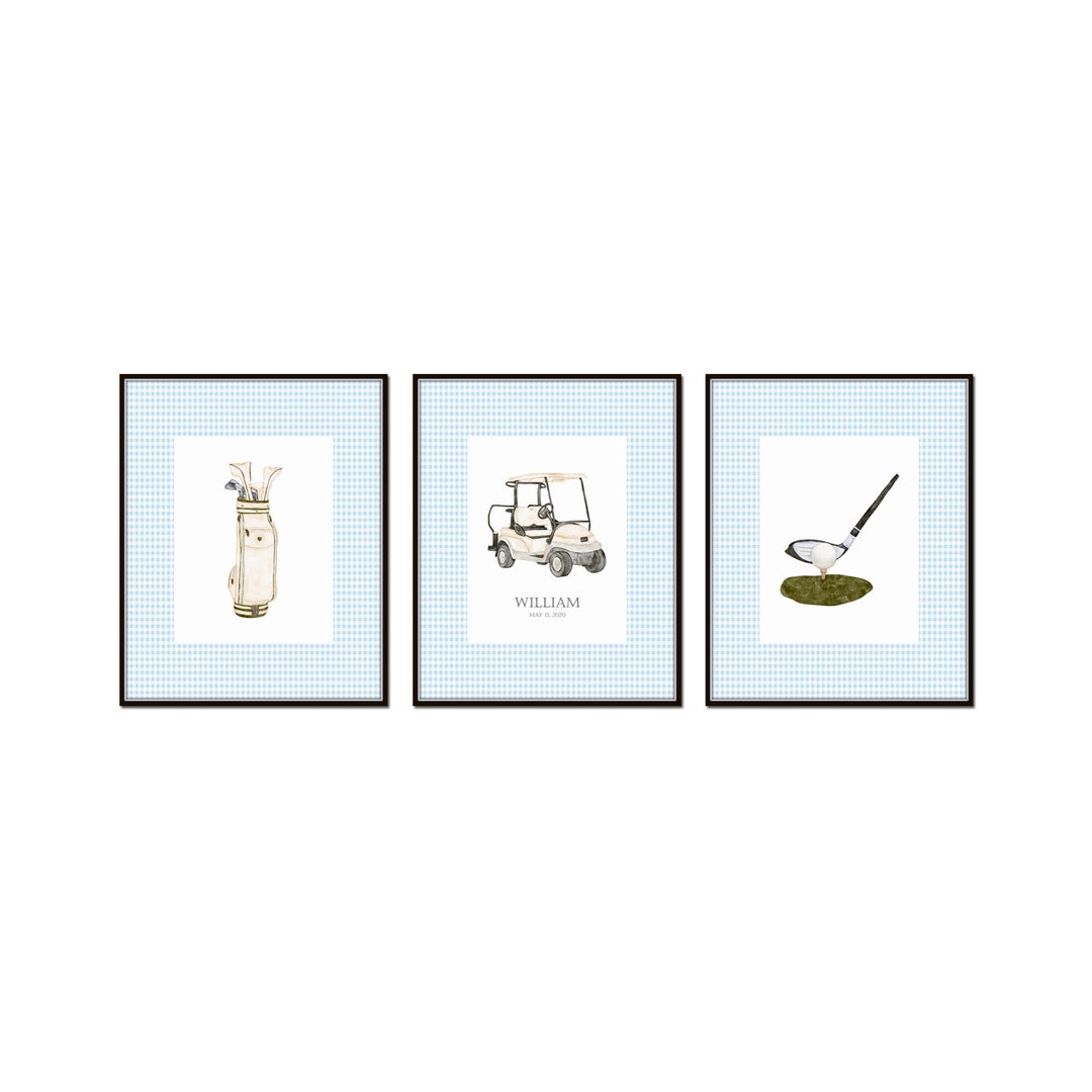 Custom Preppy Golf Wall Art Print Set, Personalized Golf Art, Golf ...