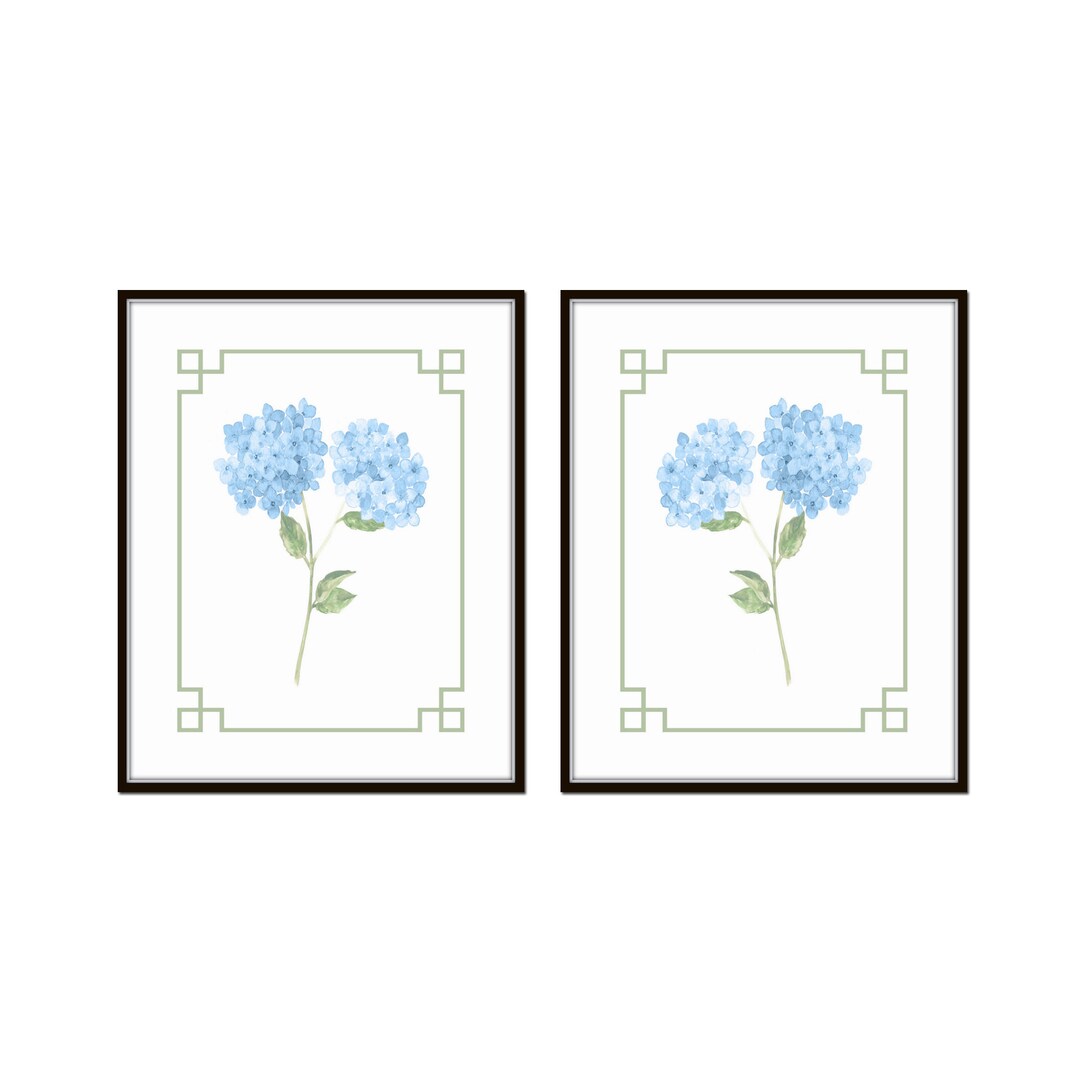 Chinoiserie Watercolor Blue Hydrangea Set No. 4, Blue Hydrangea Prints ...