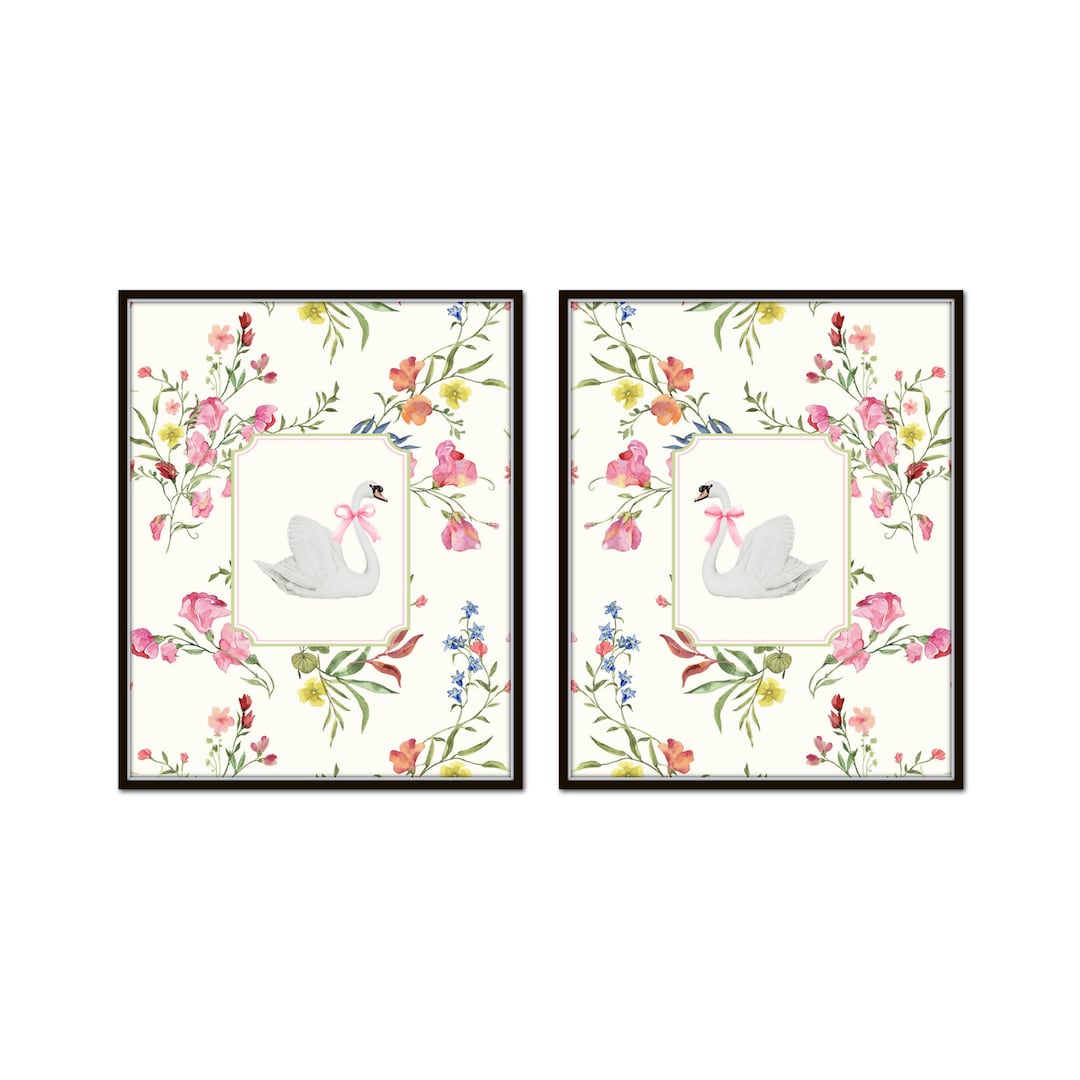 Vintage Swans Print Set, Regency Style Prints, Preppy Art ...