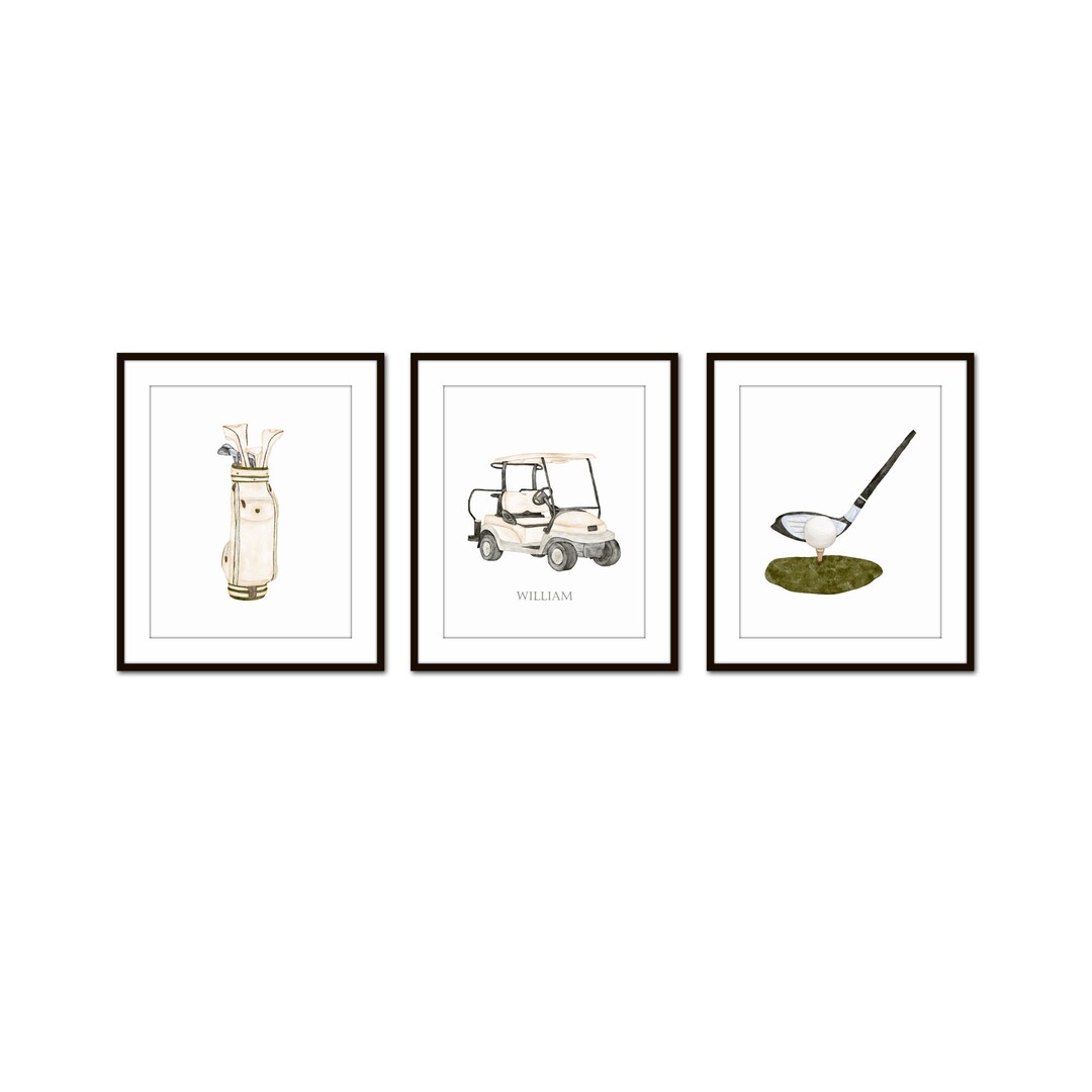 Custom Golf Watercolor Wall Art Print Set, Gift for Men, Golf Nursery ...