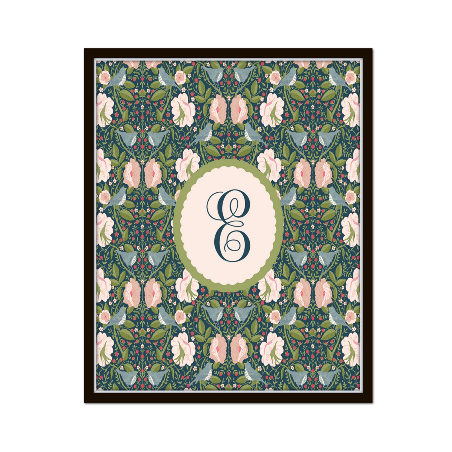 Custom Monogram Print, Printable Modern William Morris Art, Preppy Home ...