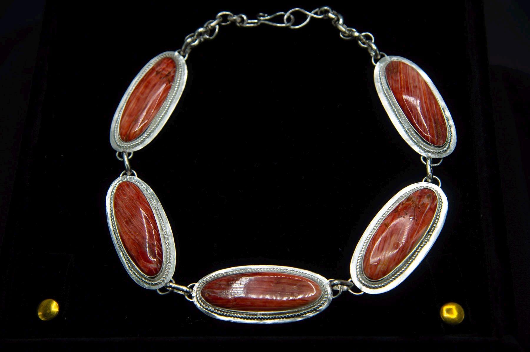 18" Striking Orange Red Spiny Oyster Shell Necklace Set in Fine Silver ...