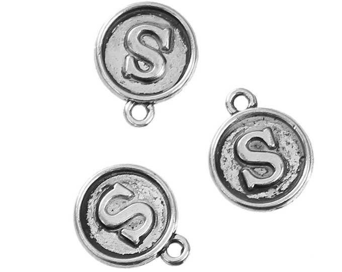 Letter S Charms Antique Silver Tone, Round Initial Charms - Etsy