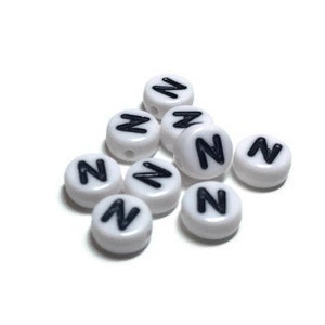 Letter N Beads 7mm, Black & White Alphabet Beads, Acrylic Letter Beads ...