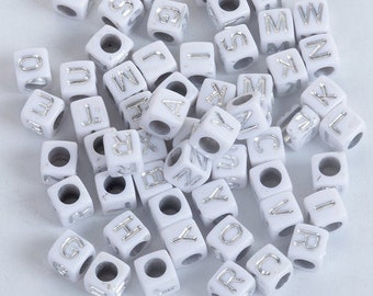 White Cube Letter Beads 6mm White and Gold Alphabet Beads - Etsy