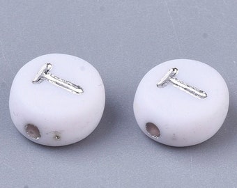 Letter F Beads 7mm Silver and White Alphabet Beads - Etsy