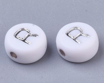 Letter F Beads 7mm Silver and White Alphabet Beads | Etsy