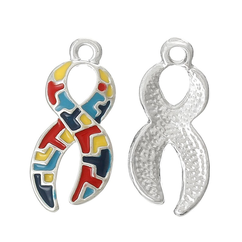 10 Autism Awareness Ribbons, Enamel Ribbon, Puzzle Charms - Etsy