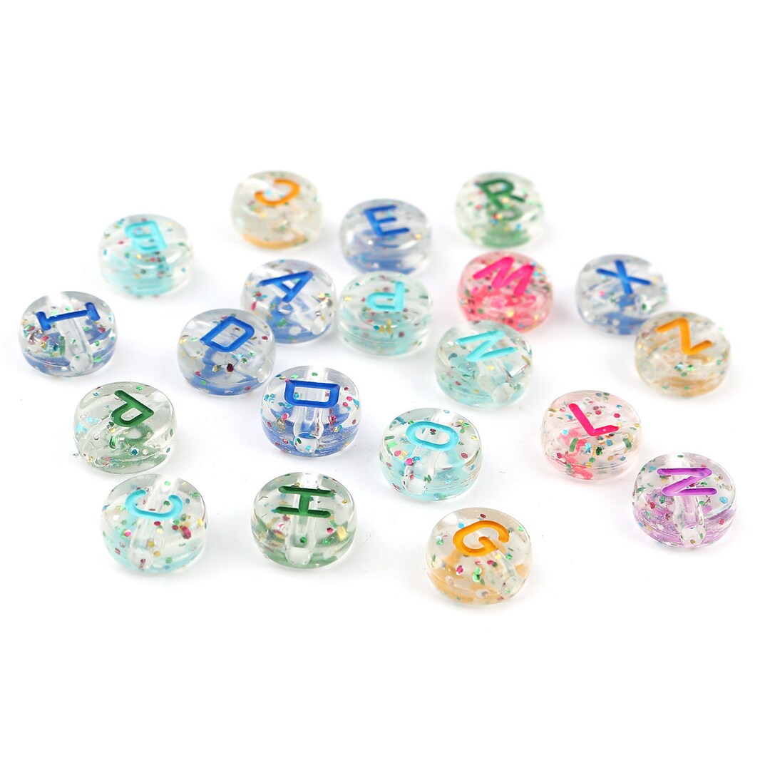 200 10mm Multi-color Transparent Glitter Letter Beads - Etsy