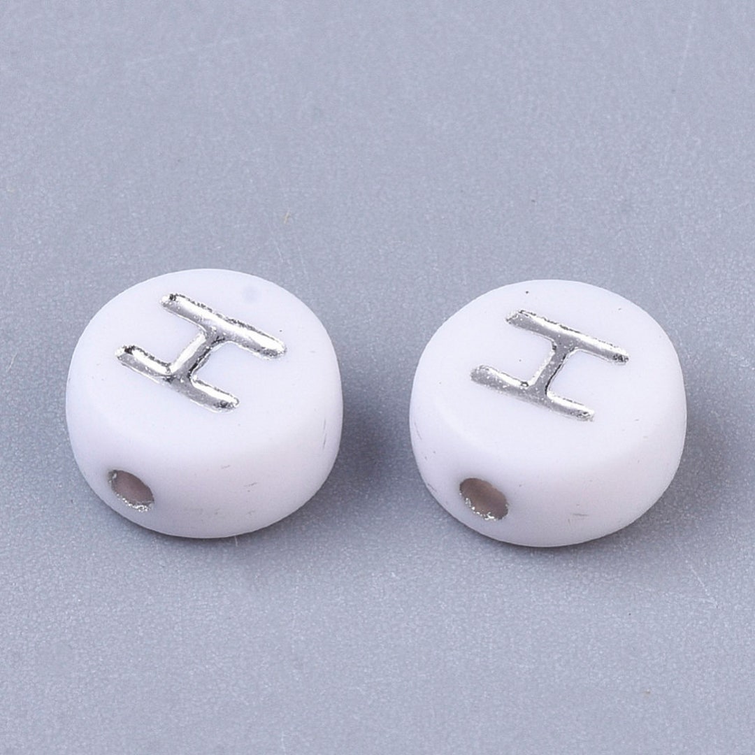 Letter H Beads, 7mm Silver and White Alphabet Beads - Etsy