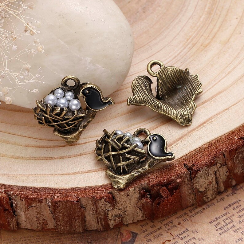 5 Bird's Nest Charm, Mother Bird Nest Pendant, Birds Nest Jewelry ...