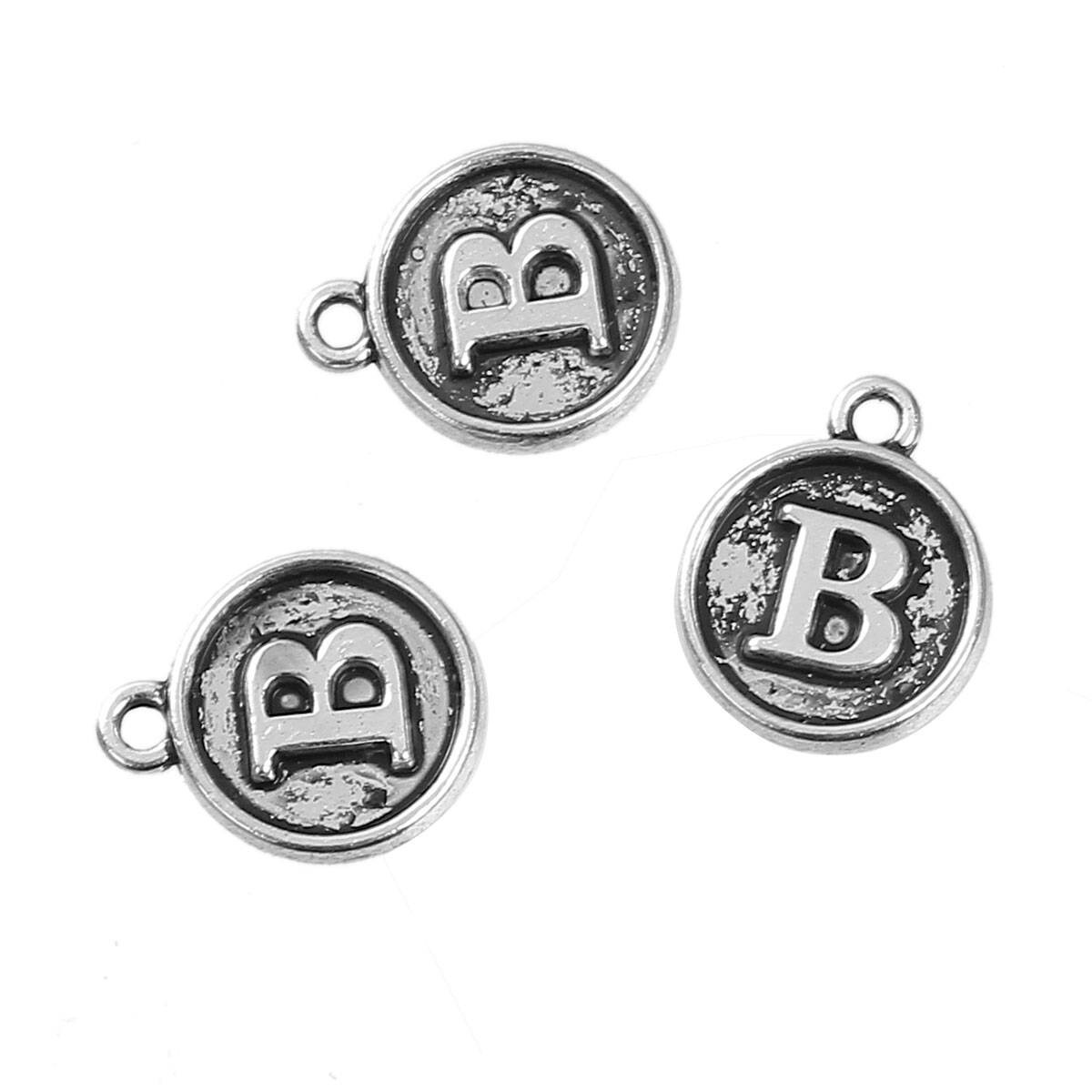 Letter B Charms Antique Silver Tone, Round Initial Charms - Etsy