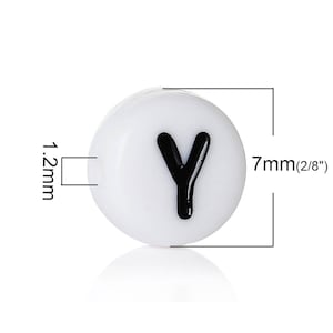 Letter Y Beads 7mm, Initial Beads, ABC Beads, Black & White Alphabet ...