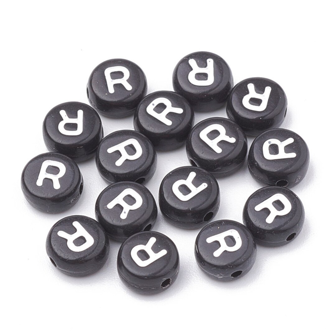 Black Letter R Beads, 7mm Round Alphabet Beads - Etsy