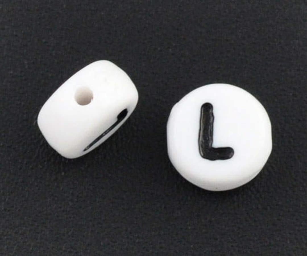 Letter L Beads 7mm, Black & White Alphabet Beads, Acrylic Letter Beads ...
