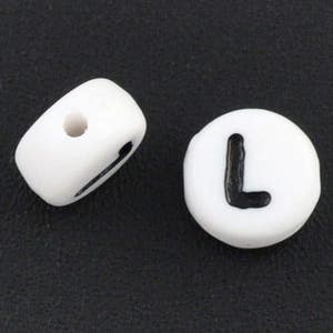 Letter L Beads 7mm, Black & White Alphabet Beads, Acrylic Letter Beads ...
