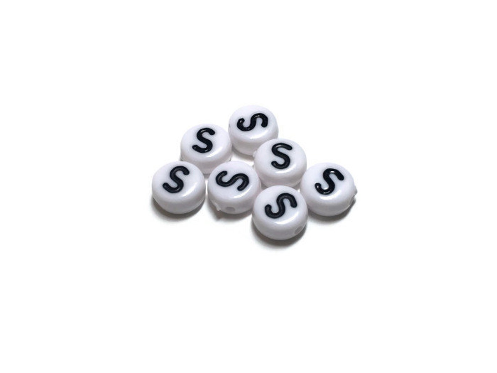 Letter S Beads 7mm Initial Beads ABC Beads Black & White - Etsy