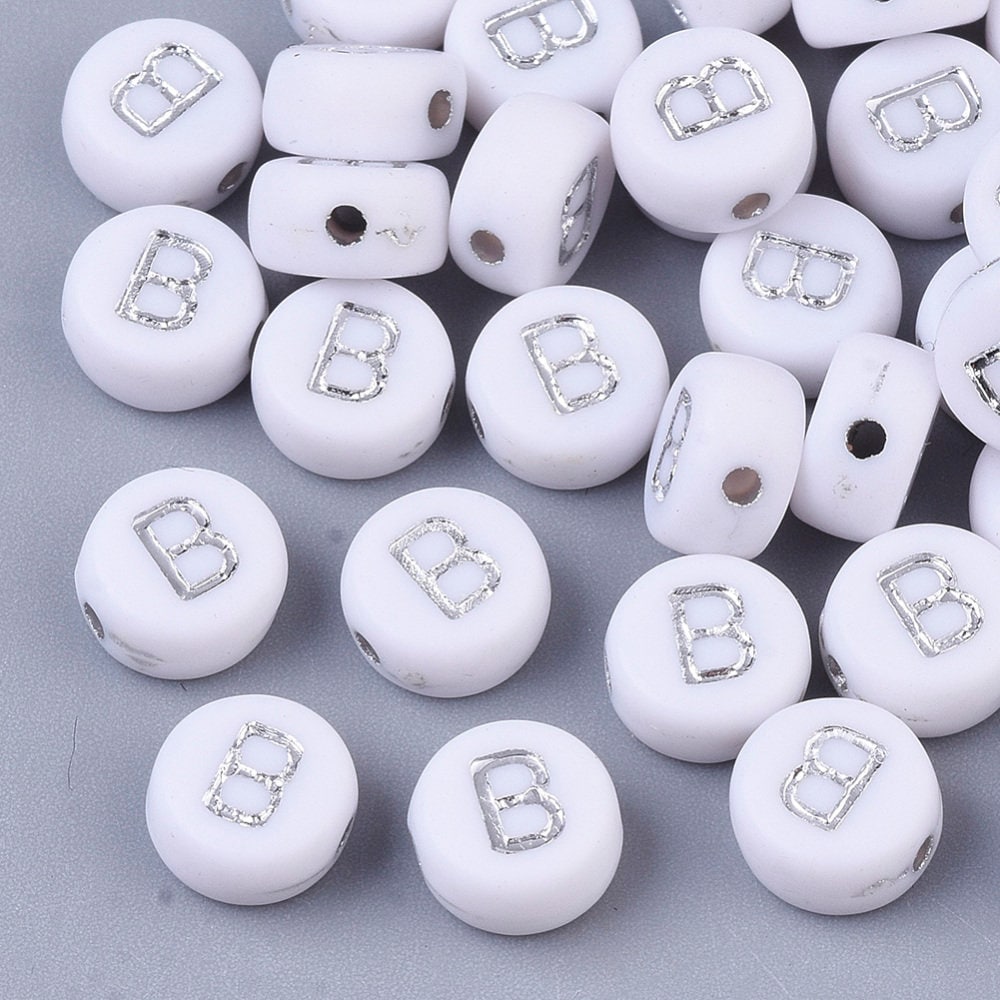 Letter B Beads 7mm Silver and White Alphabet Beads - Etsy