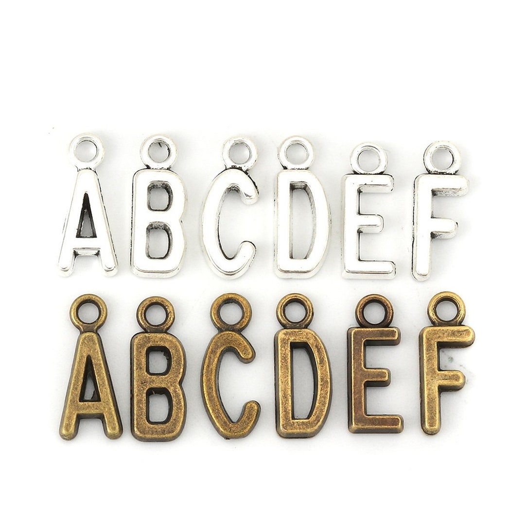 26 Alphabet Letter Charms Antique Bronze Tone or Silver Tone, One Full ...
