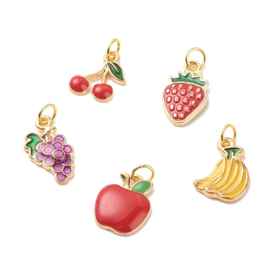 10 Enamel Fruit Charms, Apple, Strawberry, Banana, Cherry, Grapes - Etsy
