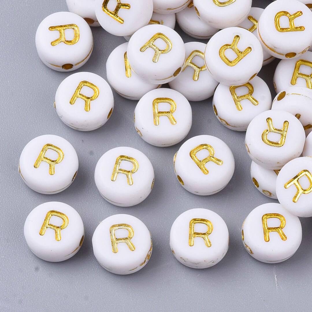Gold Letter R Beads, 7mm Gold and White Alphabet Beads - Etsy