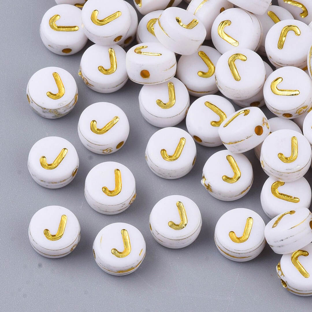 Letter J Beads, 7mm Gold and White Alphabet Beads - Etsy