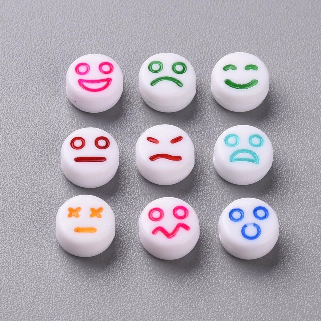 Acrylic Smiley Face Beads, Frowny Face Beads, Wow Beads, Sad Face Bead ...
