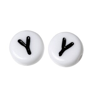 Letter Y Beads 7mm, Initial Beads, ABC Beads, Black & White Alphabet ...