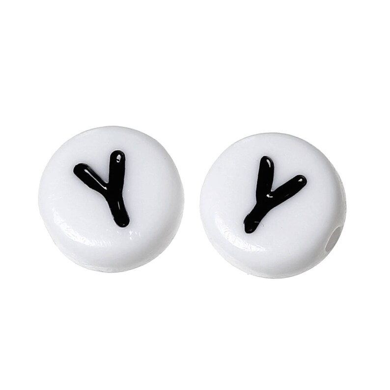 Letter Y Beads 7mm, Initial Beads, ABC Beads, Black & White Alphabet ...
