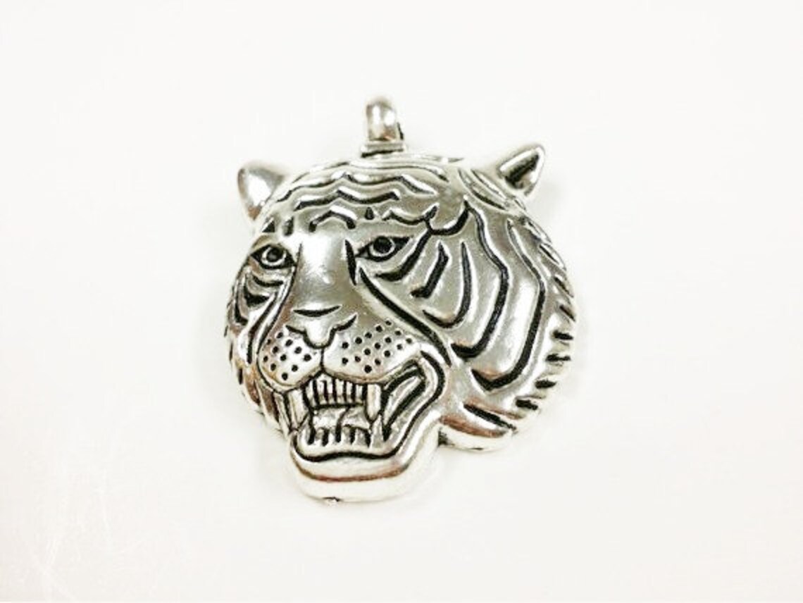 5 Tiger Charms, Antique Silver Tone Tiger Mascot Charms, School Mascot ...