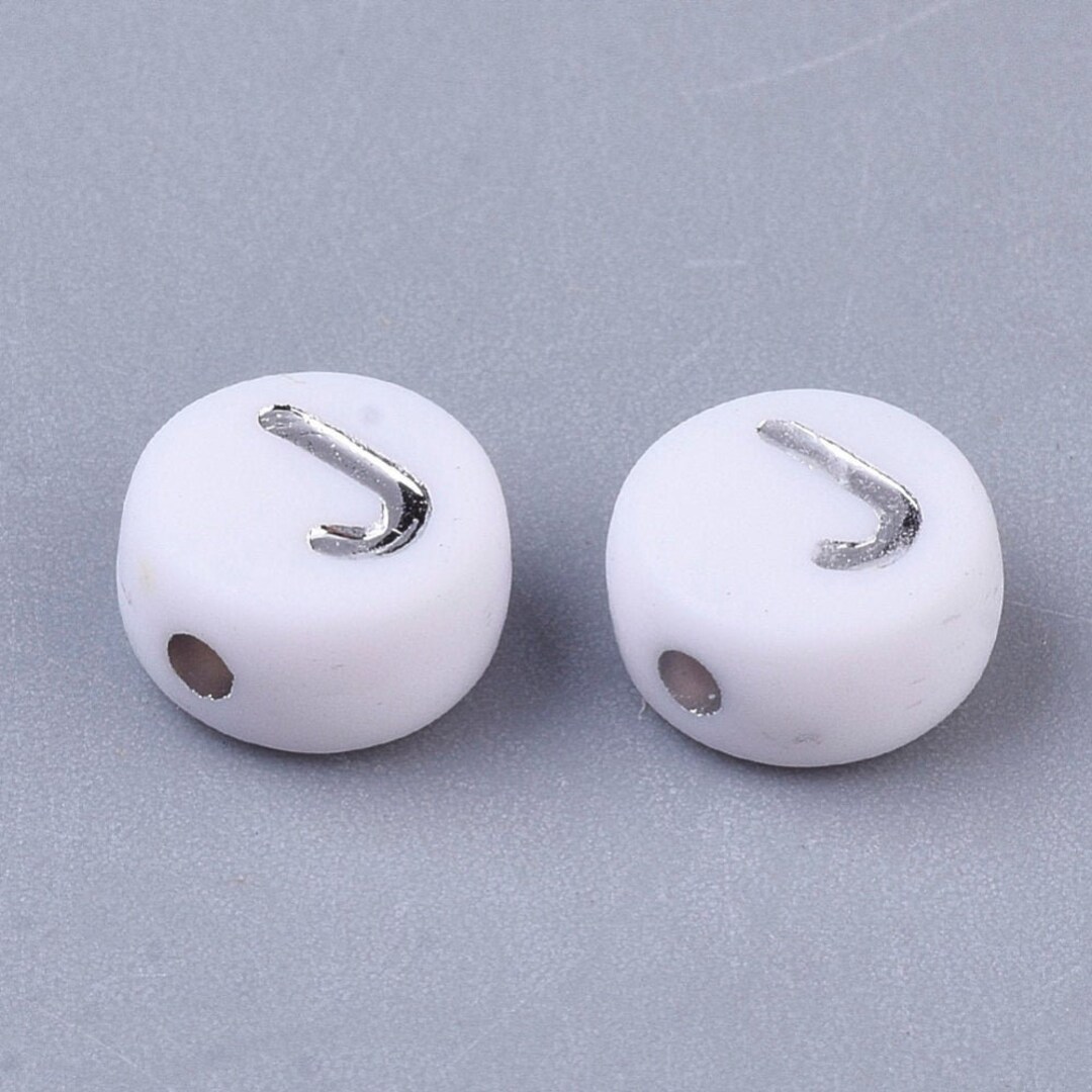 Letter J Beads, 7mm Silver and White Alphabet Beads - Etsy