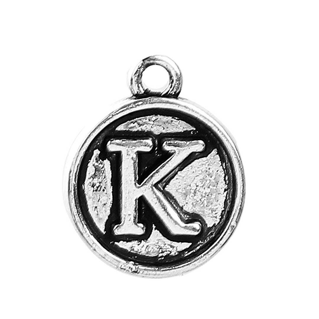 Letter K Charms Antique Silver Tone, Round Initial Charms, Cup Charms ...