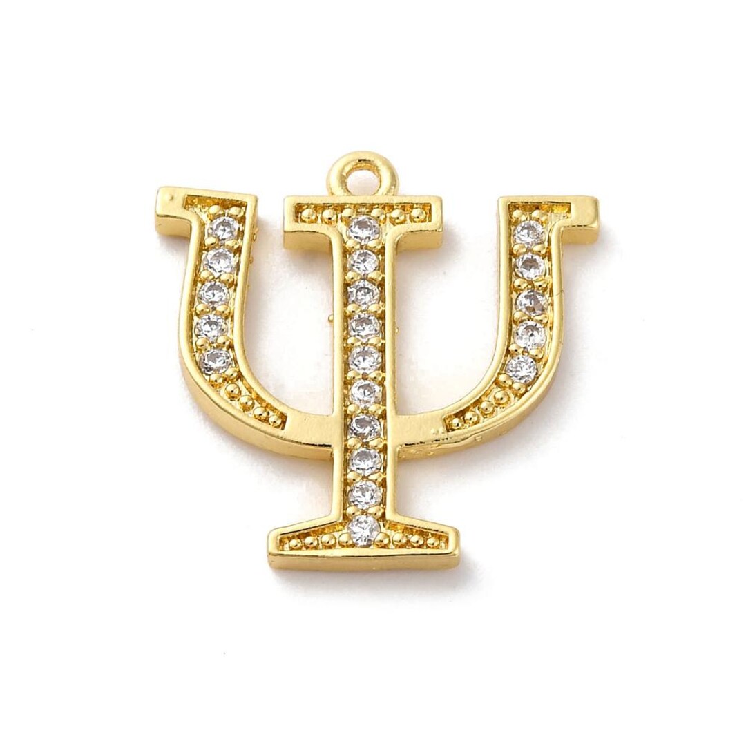 Psi Letter Charms, Greek Alphabet Charms, 18K Gold Plated Brass, Micro ...