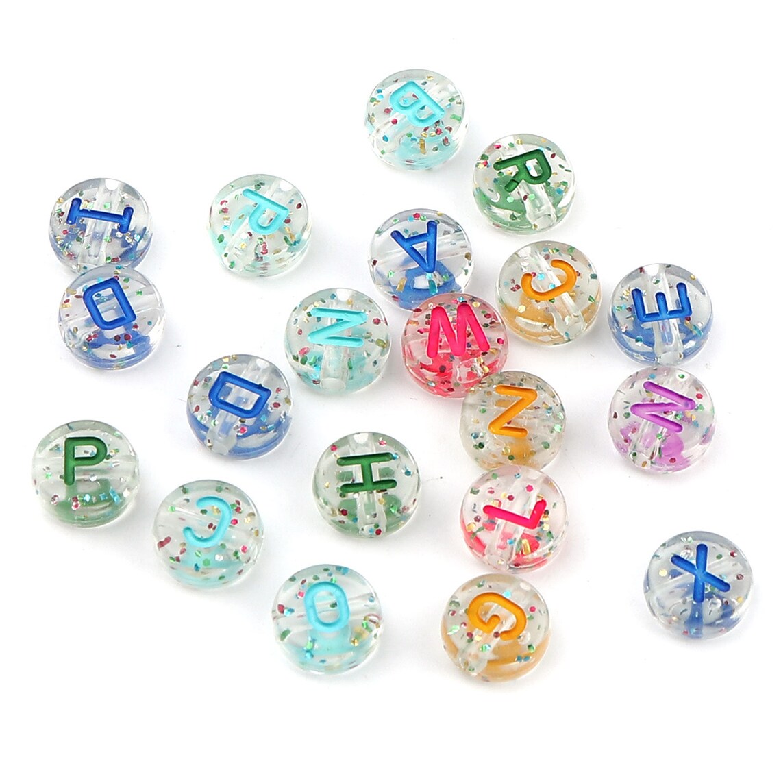 200 10mm Multi-color Transparent Glitter Letter Beads - Etsy
