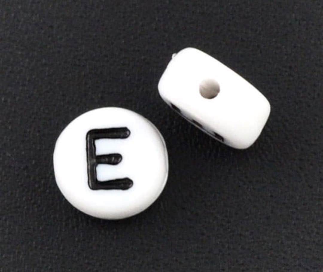 Letter E Beads 7mm, Black & White Alphabet Beads, Acrylic Letter Beads ...