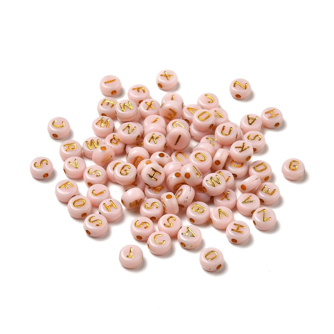 400 Peach & Gold Alphabet Beads, 7mm Acrylic Letter Beads, ABC Letter ...