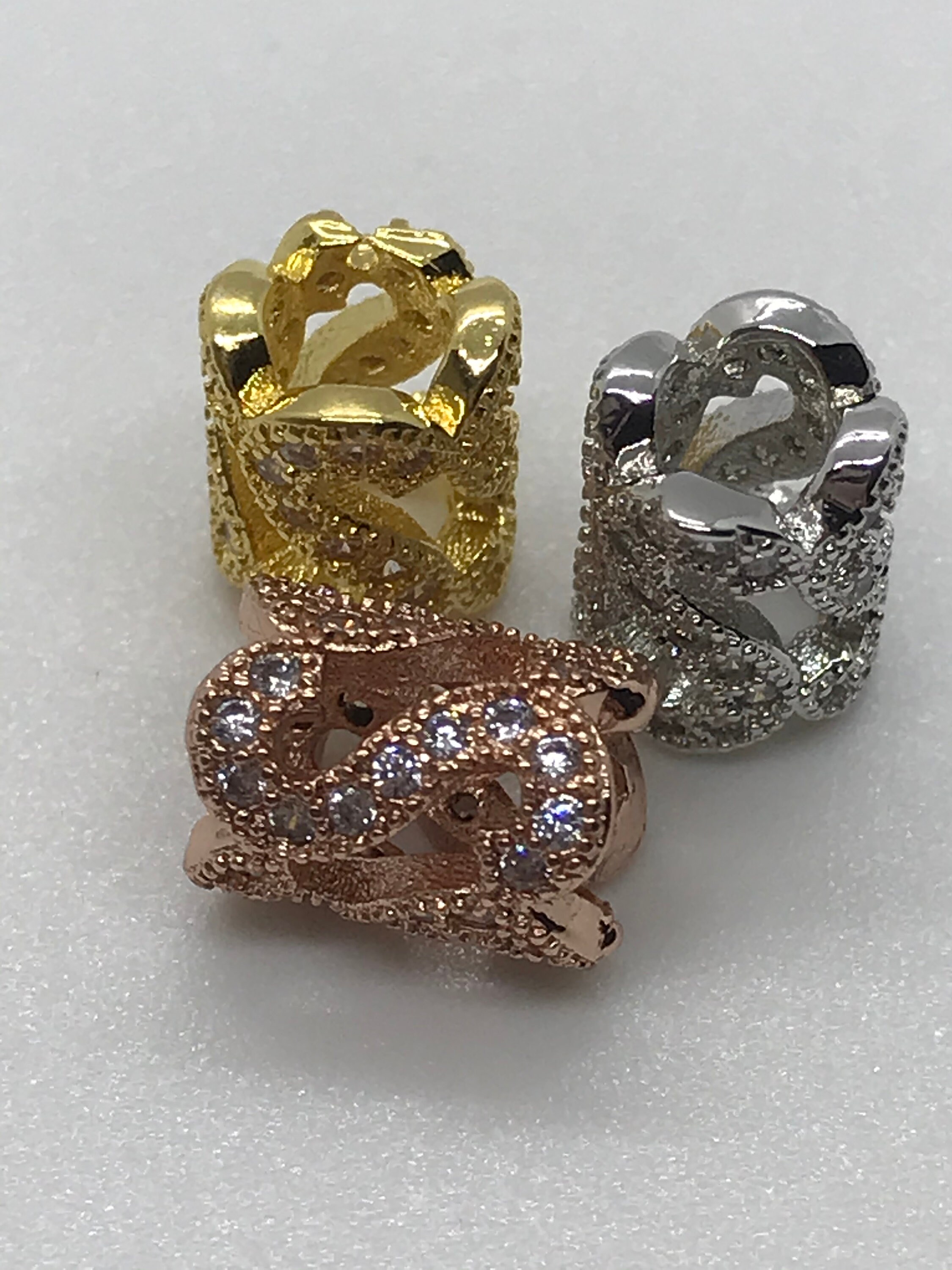 2 Micro Pave Cubic Zirconia Column Beads 9x7mm Gold Platinum | Etsy