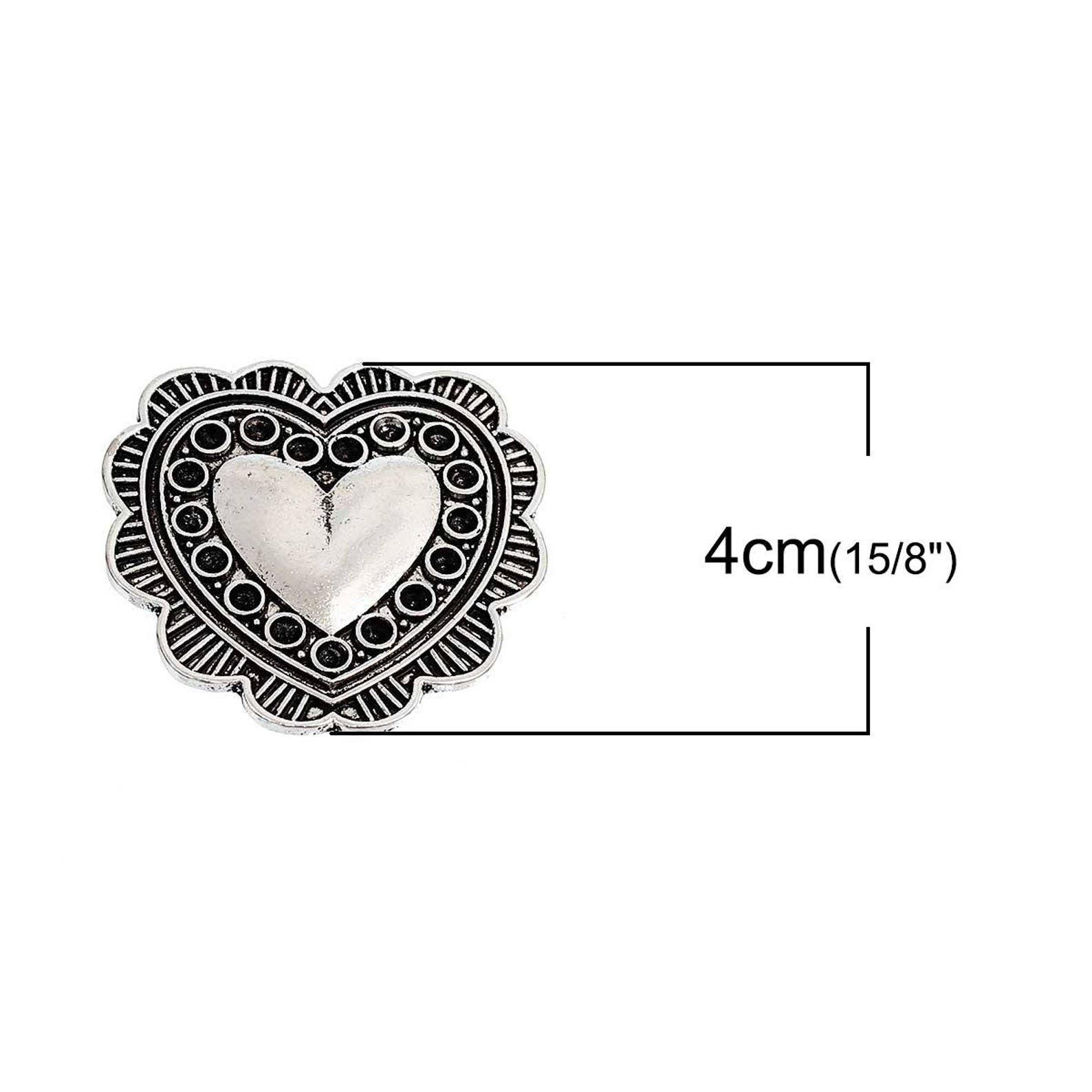 4 Heart Buttons Antique Silver 40mm X 39mm Can Hold Ss12 - Etsy