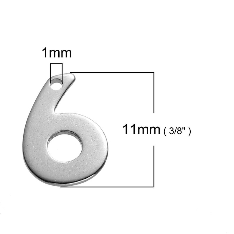 25 Number 6 Charms Stainless Steel, Number Six Charms, 11mm X 8mm - Etsy