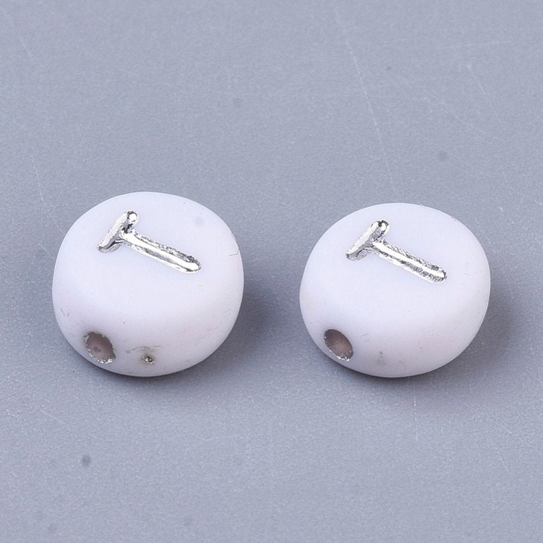 Letter T Beads, 7mm Silver and White Alphabet Beads - Etsy