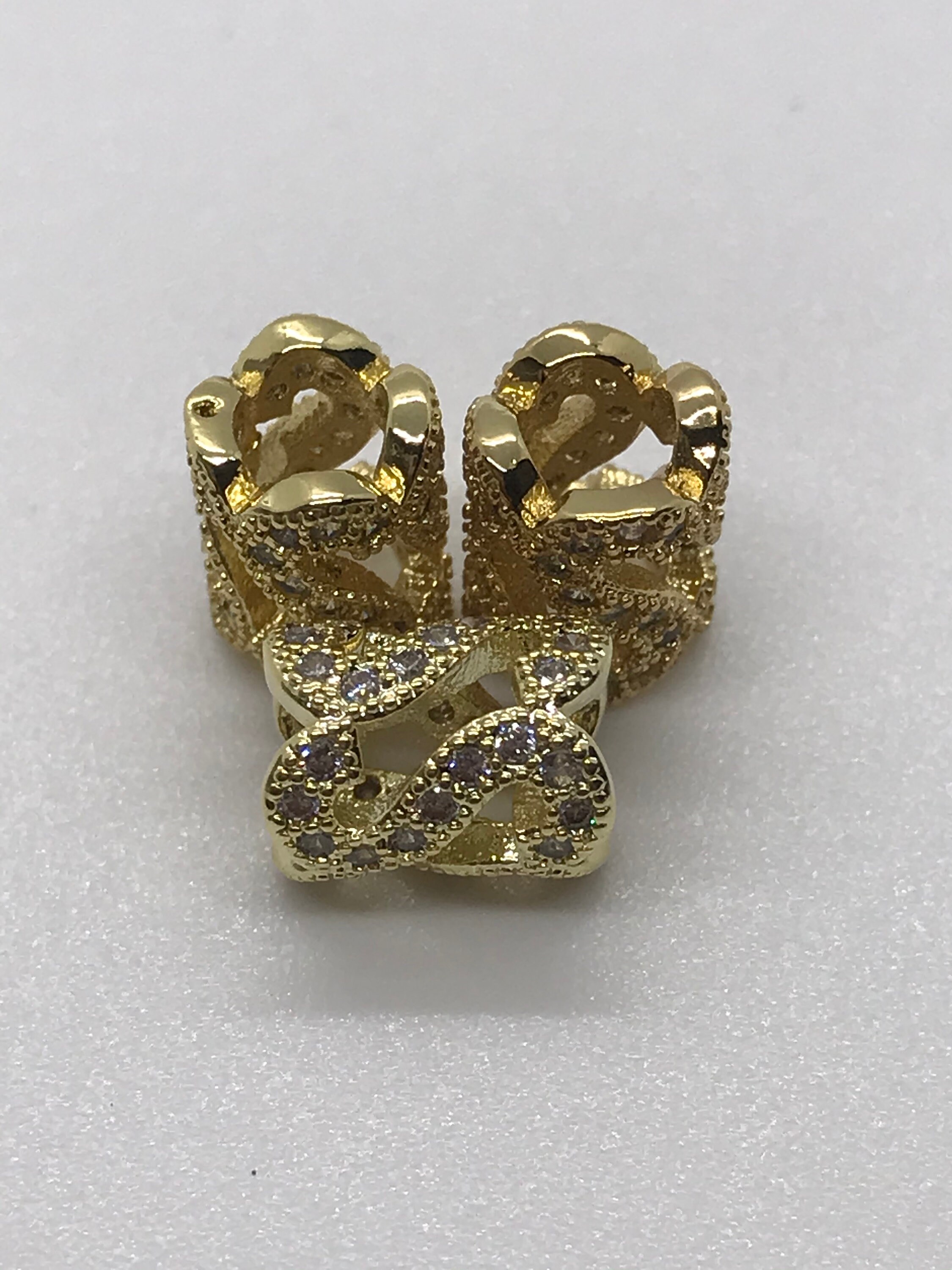 2 Micro Pave Cubic Zirconia Column Beads 9x7mm Gold Platinum | Etsy