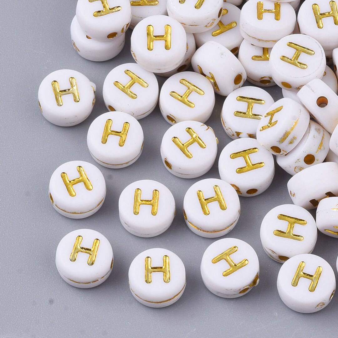Letter H Beads, 7mm Gold and White Alphabet Beads - Etsy