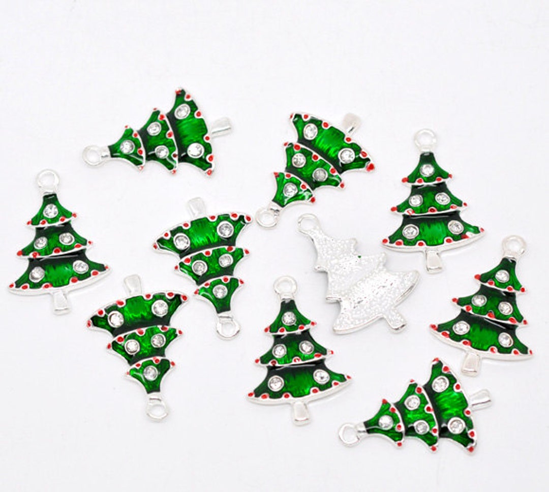 10 Christmas Tree Charms, Enamel Christmas Tree Pendant - Etsy