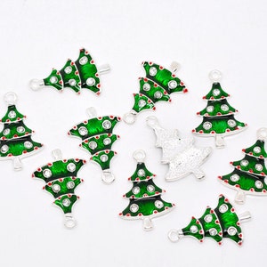 10 Christmas Tree Charms, Enamel Christmas Tree Pendant - Etsy